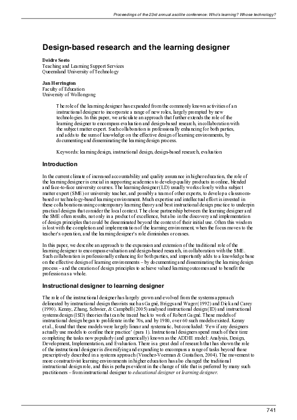 (PDF) Design-based research and the learning designer