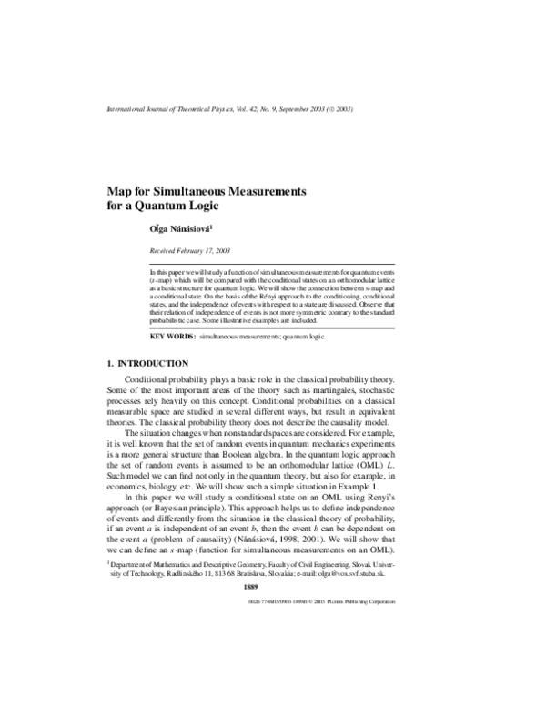 (PDF) A map for simultaneous measurements for a quantum logic
