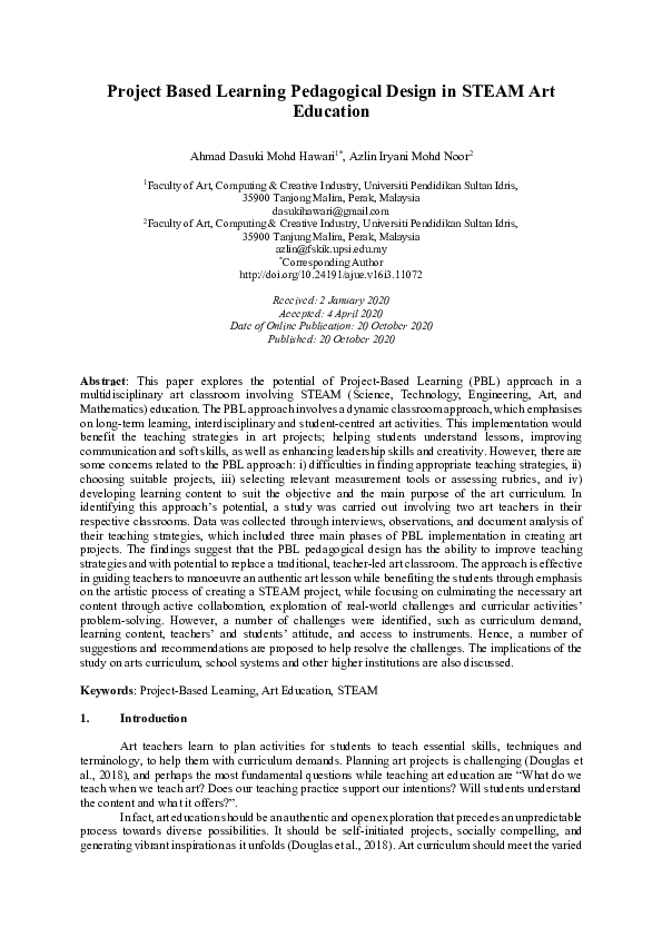 (PDF) Project Based Learning Pedagogical Design in STEAM Art Education