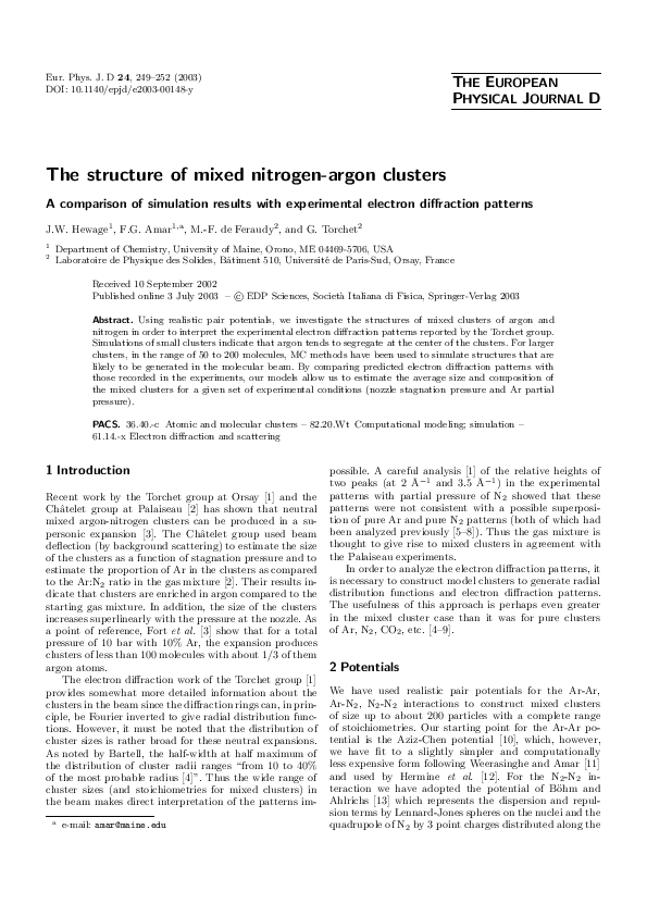 (PDF) The structure of mixed nitrogen-argon clusters