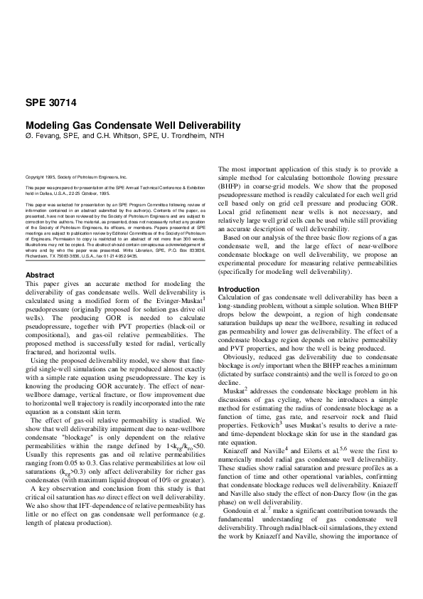 (PDF) Modeling Gas-Condensate Well Deliverability