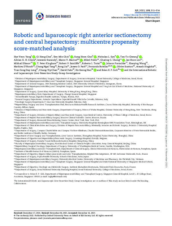 Pdf Robotic And Laparoscopic Right Anterior Sectionectomy And Central Hepatectomy Multicentre