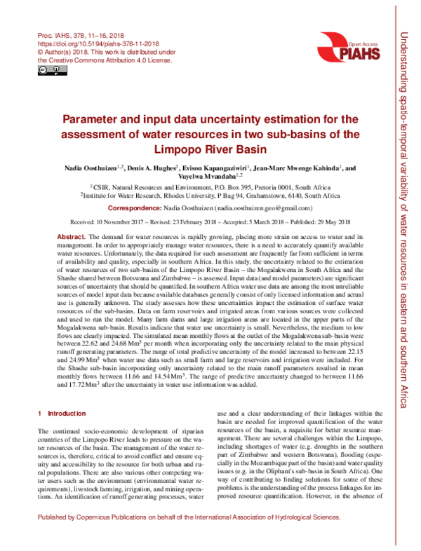 (PDF) Parameter and input data uncertainty estimation for the assessment of water resources in ...