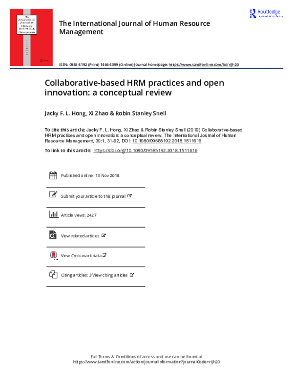 (PDF) Collaborative-based HRM practices and open innovation: a ...