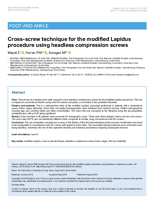 (PDF) Cross-screw technique for the modified Lapidus procedure using ...