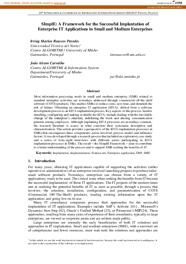 (PDF) SImplE: A Framework for the Successful Implantation of Enterprise ...