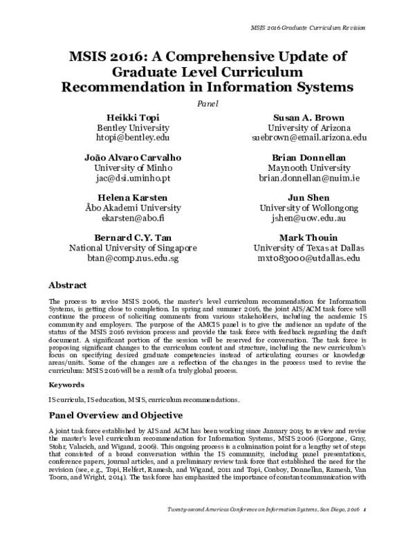 (PDF) MSIS 2016: A Comprehensive Update of Graduate Level Curriculum ...