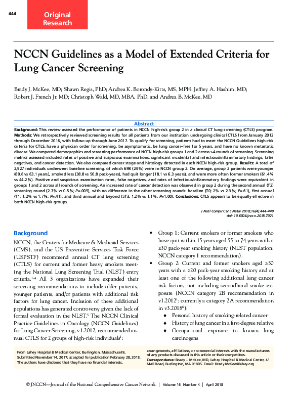 (PDF) NCCN Guidelines as a Model of Extended Criteria for Lung Cancer ...