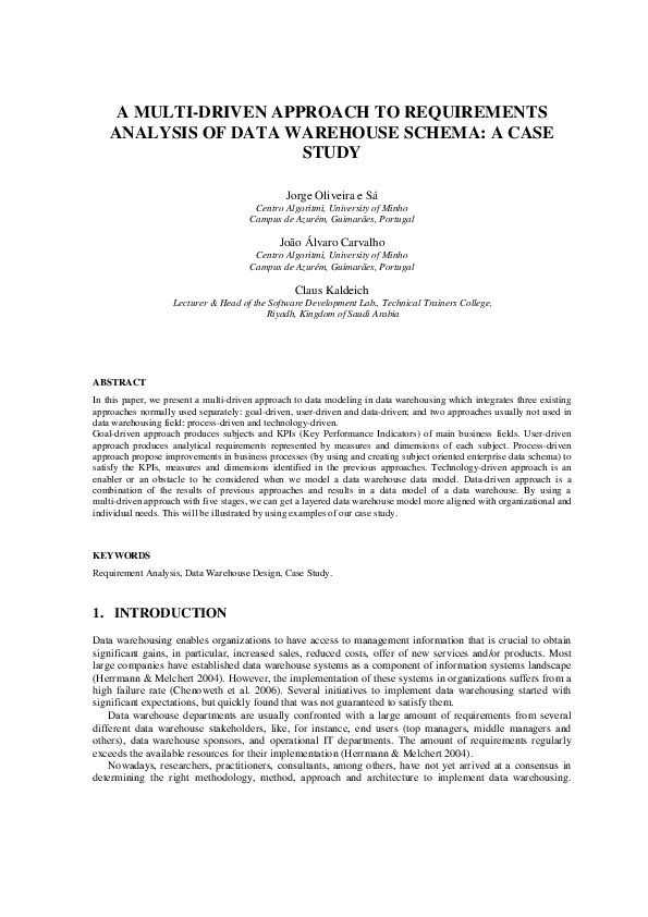 (PDF) A Multi-driven Approach to Requirements Analysis of Data Warehouse Model: A Case Study