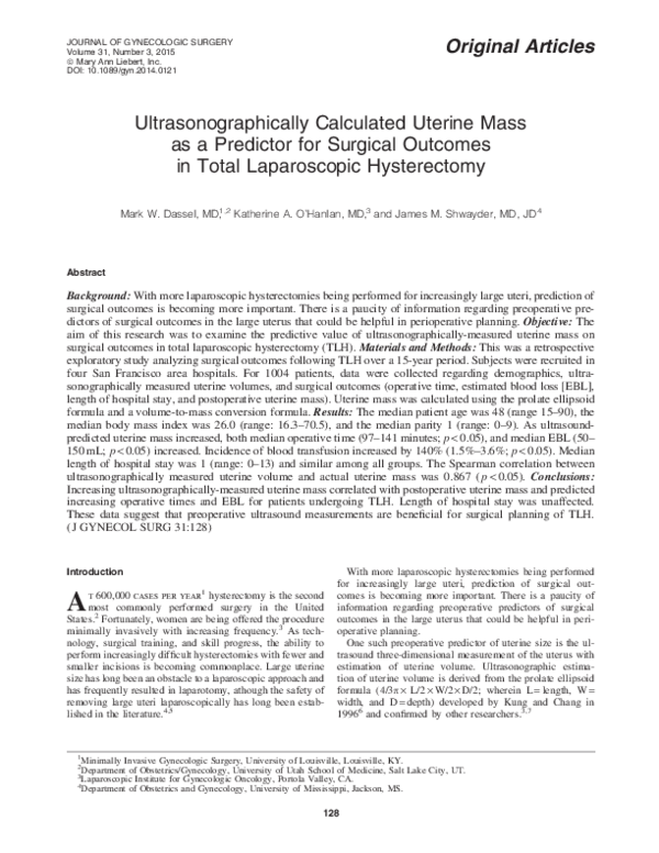 (PDF) Ultrasonographically Calculated Uterine Mass as a Predictor for ...