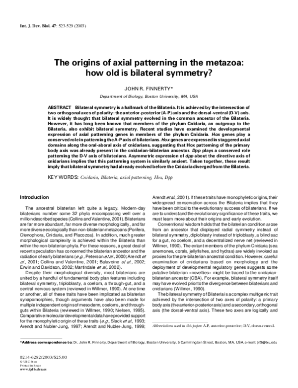 (PDF) The origins of axial patterning in the metazoa: how old is ...