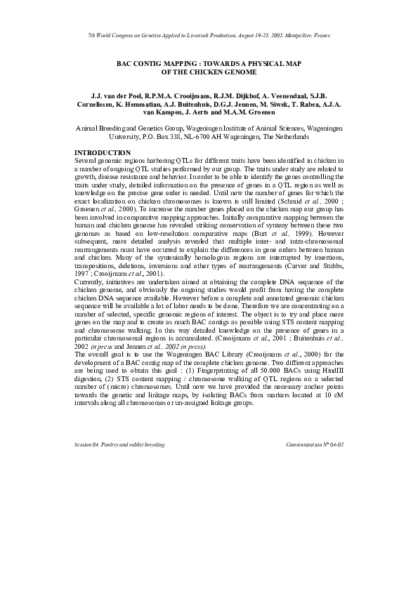 (PDF) BAC contig mapping: towards a physical map of the chicken genome