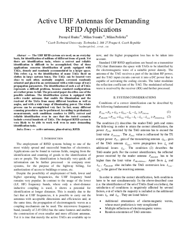 (PDF) Active UHF antennas for demanding RFID applications