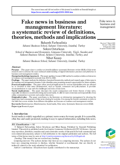 (PDF) Fake news in business and management literature: a systematic ...