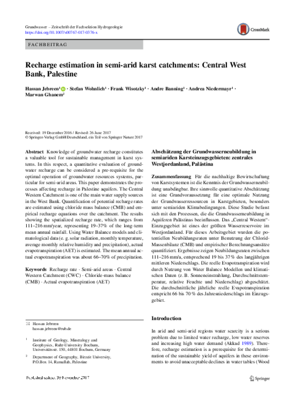 (PDF) Recharge estimation in semi-arid karst catchments: Central West ...