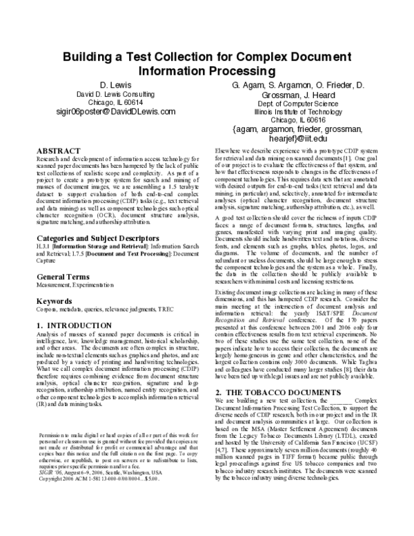 (PDF) Building a test collection for complex document information ...