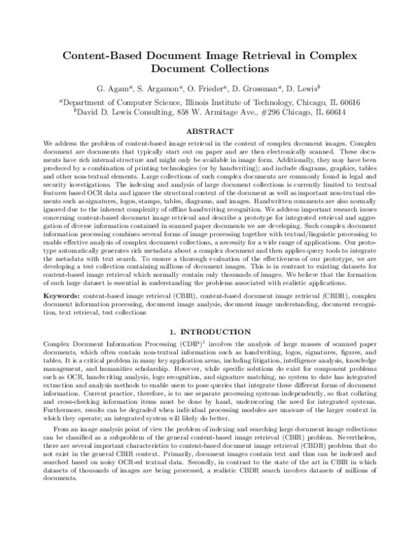 (PDF) Content-based document image retrieval in complex document collections