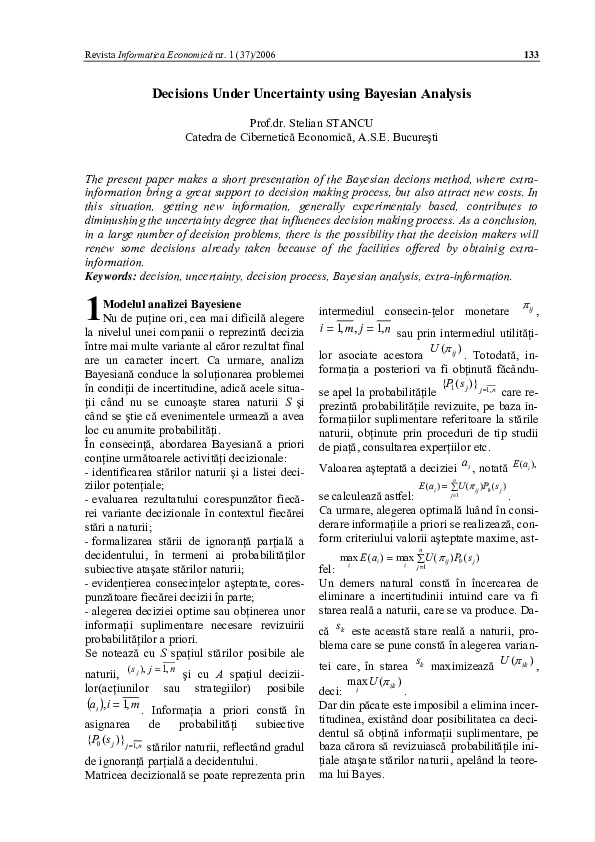 (PDF) Decisions under uncertainty using Bayesian analysis