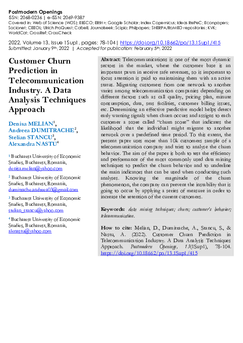 (PDF) Customer Churn Prediction in Telecommunication Industry. A Data ...