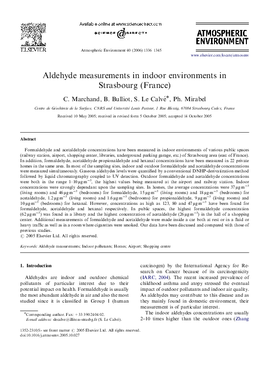 (PDF) Aldehyde measurements in indoor environments in Strasbourg (France)