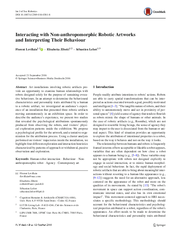 (PDF) Interacting with Non-anthropomorphic Robotic Artworks and ...