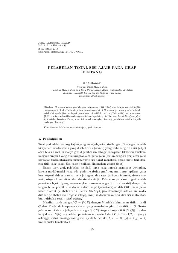 (PDF) Pelabelan Total Sisi a Jaib Pada Graf Bintang