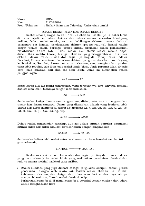 (PDF) REAKSI REAKSI KIMIA DAN REAKSI REDOKS