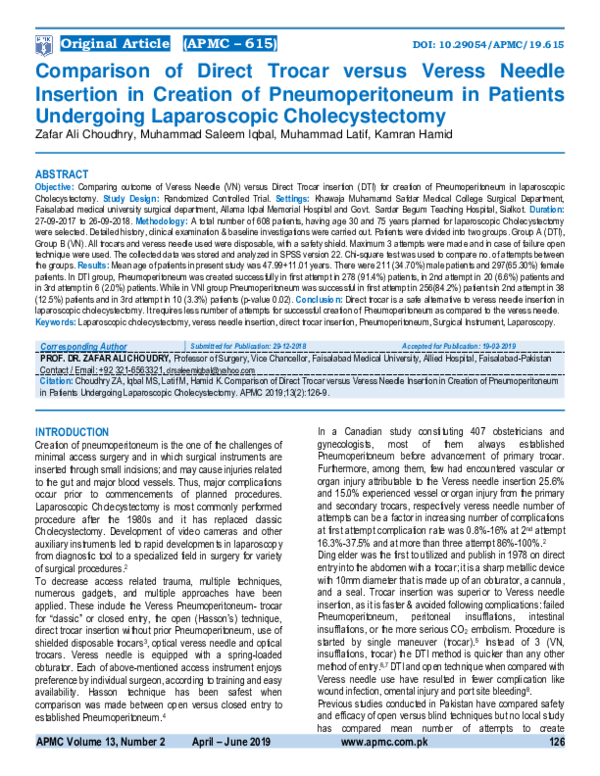 (PDF) Comparison of Direct Trocar versus Veress Needle Insertion in ...