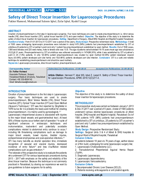 (PDF) Safety of Direct Trocar Insertion for Laparoscopic Procedures