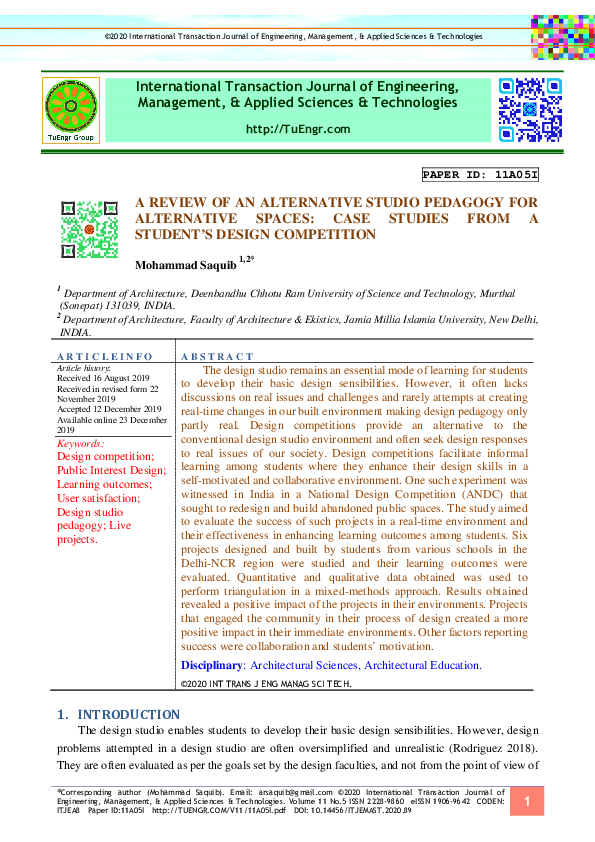(PDF) A Review of an Alternative Studio Pedagogy for Alternative Spaces ...