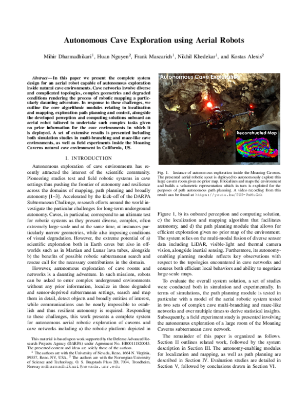 Pdf Autonomous Cave Exploration Using Aerial Robots