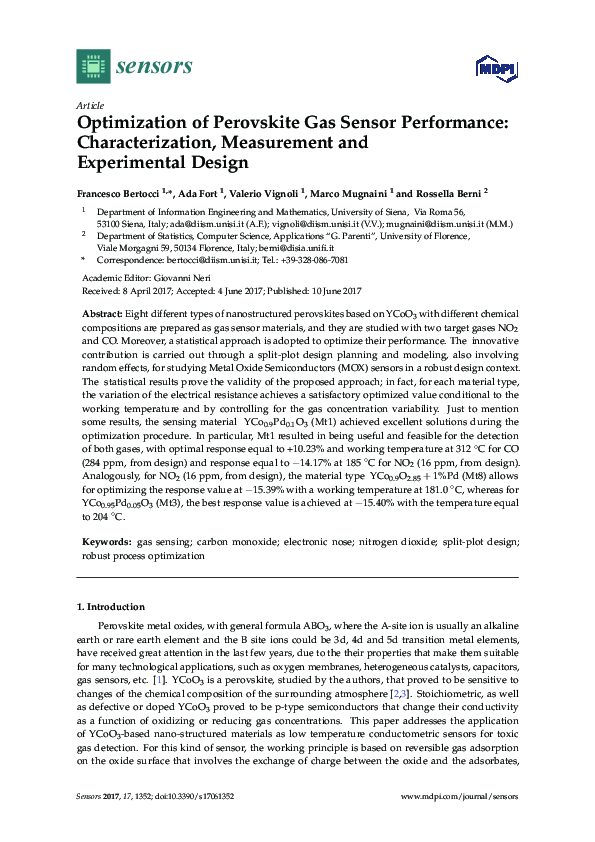 (PDF) Optimization of Perovskite Gas Sensor Performance: Characterization, Measurement and ...