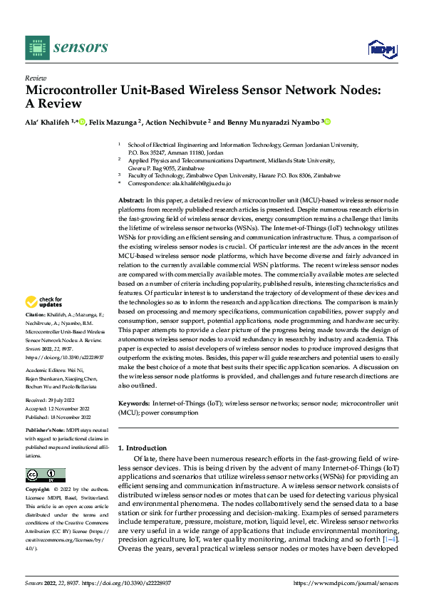(PDF) Microcontroller Unit-Based Wireless Sensor Network Nodes: A Review (PDF) Microcontroller Unit-Based Wireless Sensor Network Nodes: A Review