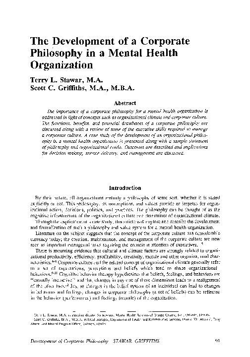 (PDF) The development of a corporate philosophy in a mental health ...