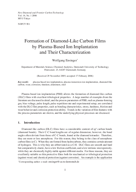 (PDF) Formation of Diamond-Like Carbon Films by Plasma-Based Ion ...