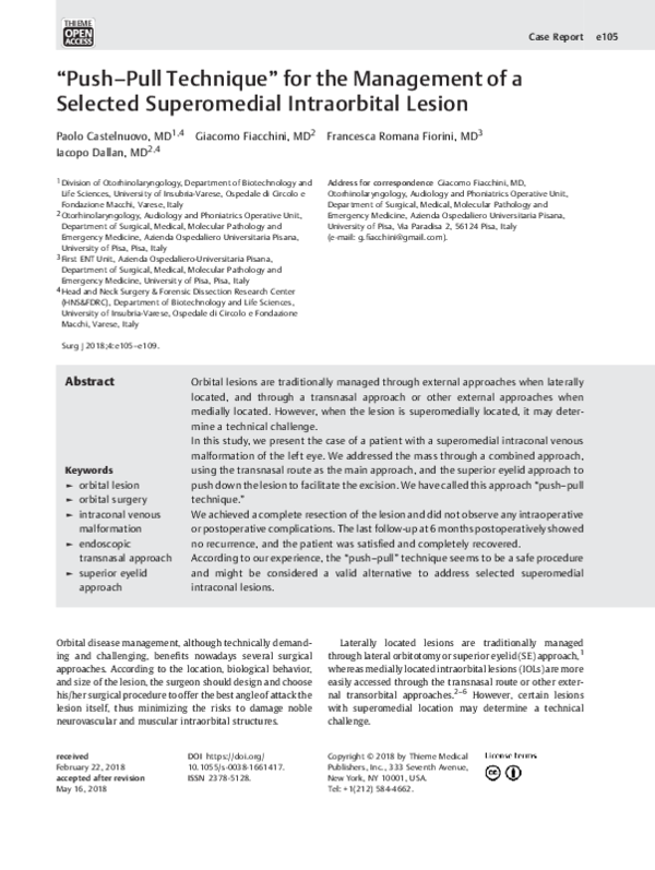 (PDF) Push-Pull Technique for Superomedial Orbital Lesions