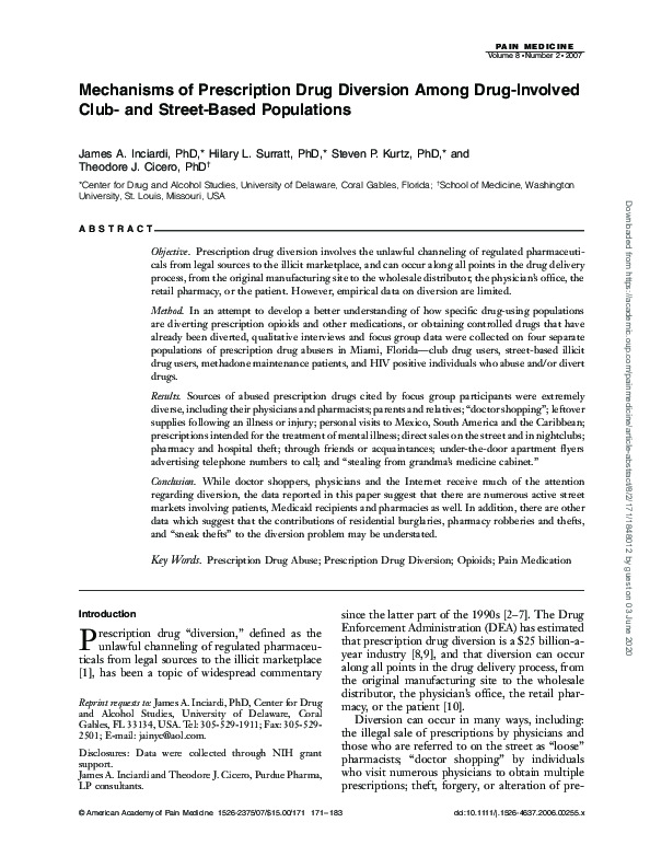(PDF) Mechanisms of Prescription Drug Diversion Among Drug-Involved ...