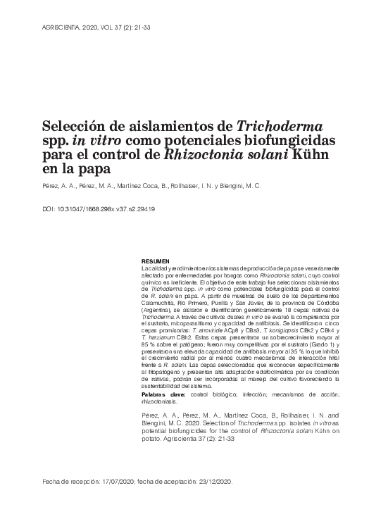 (PDF) Selección de aislamientos de Trichoderma spp. in vitro como ...