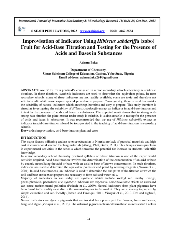 (PDF) Improvisation of Indicator Using Hibiscus sabdariffa (zobo) Fruit ...