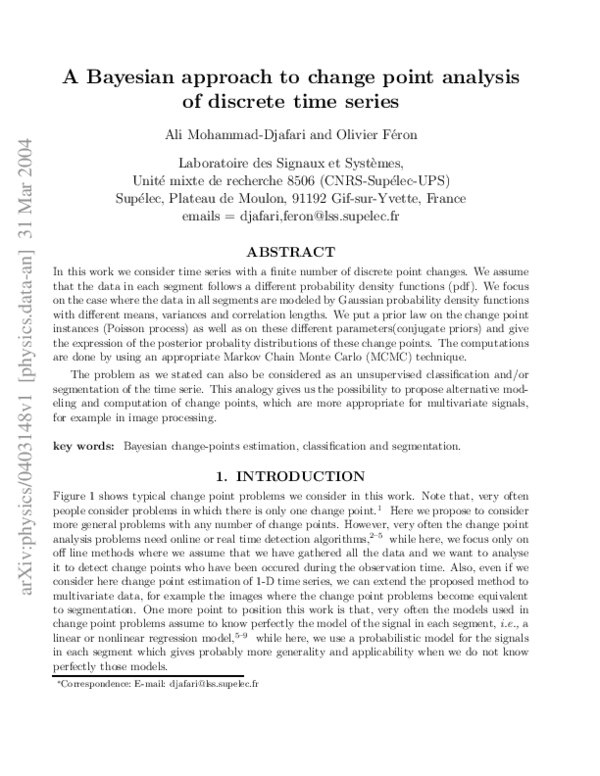 (PDF) A Bayesian approach to change point analysis of discrete time series