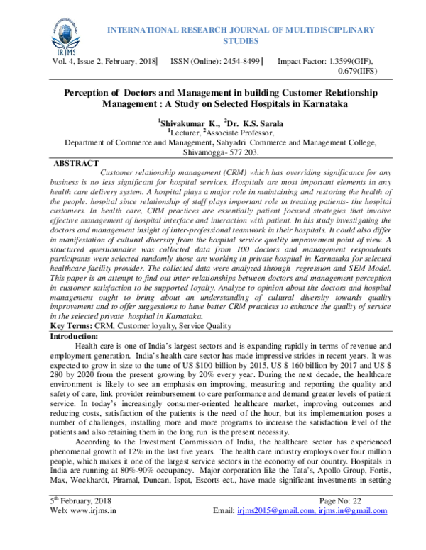 (PDF) Perception of Doctors and Management in building Customer ...