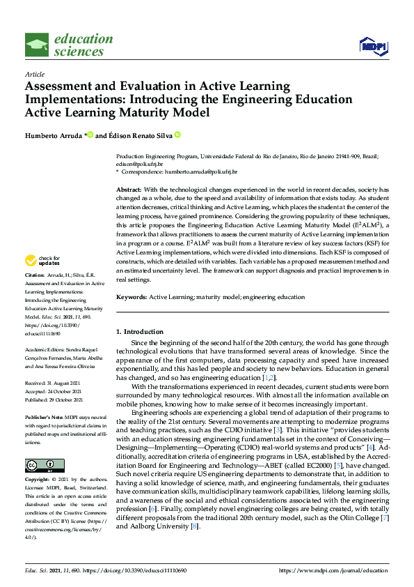 (PDF) Assessment and Evaluation in Active Learning Implementations ...