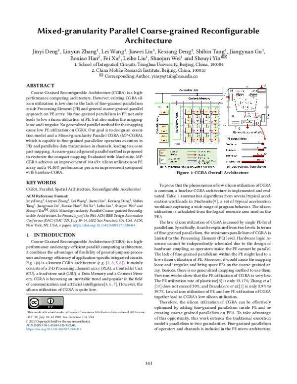 (PDF) Mixed-granularity parallel coarse-grained reconfigurable architecture | deng jinyi ...