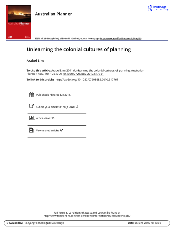 (PDF) Unlearning the colonial cultures of planning