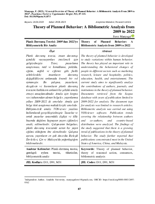 (PDF) General Overview of Theory of Planned Behavior: A Bibliometric ...