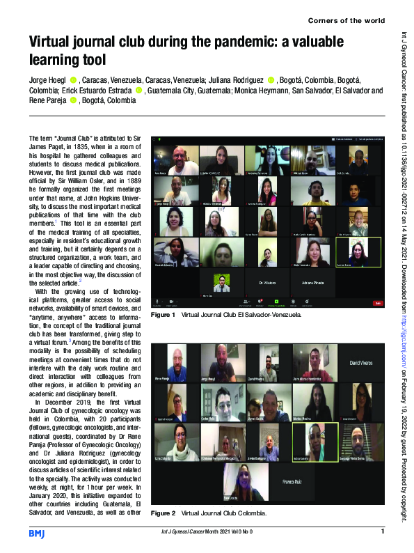 (PDF) Virtual journal club during the pandemic: a valuable learning tool