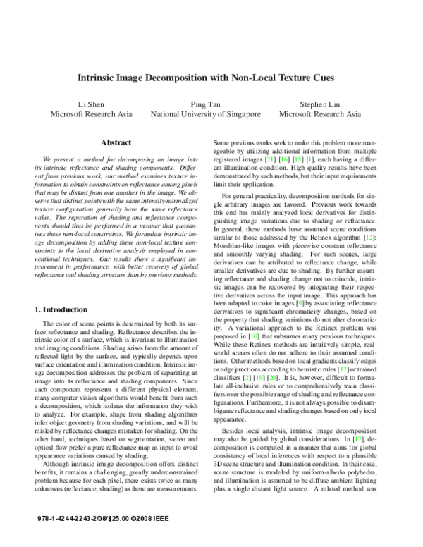 (PDF) Intrinsic image decomposition with non-local texture cues