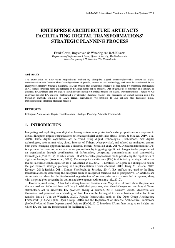 (PDF) Enterprise Architecture Artifacts Facilitating Digital Transformations' Strategic Planning ...