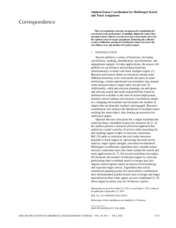(PDF) Optimal sensor coordination for multitarget search and track assignment