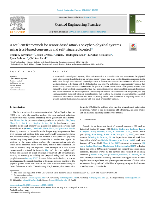 Pdf A Resilient Framework For Sensor Based Attacks On Cyber Physical